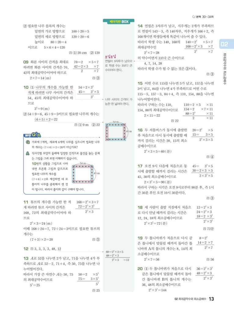 베이직쎈중1-1답지 02 최대공약수와 최소공배수 - 답지나라